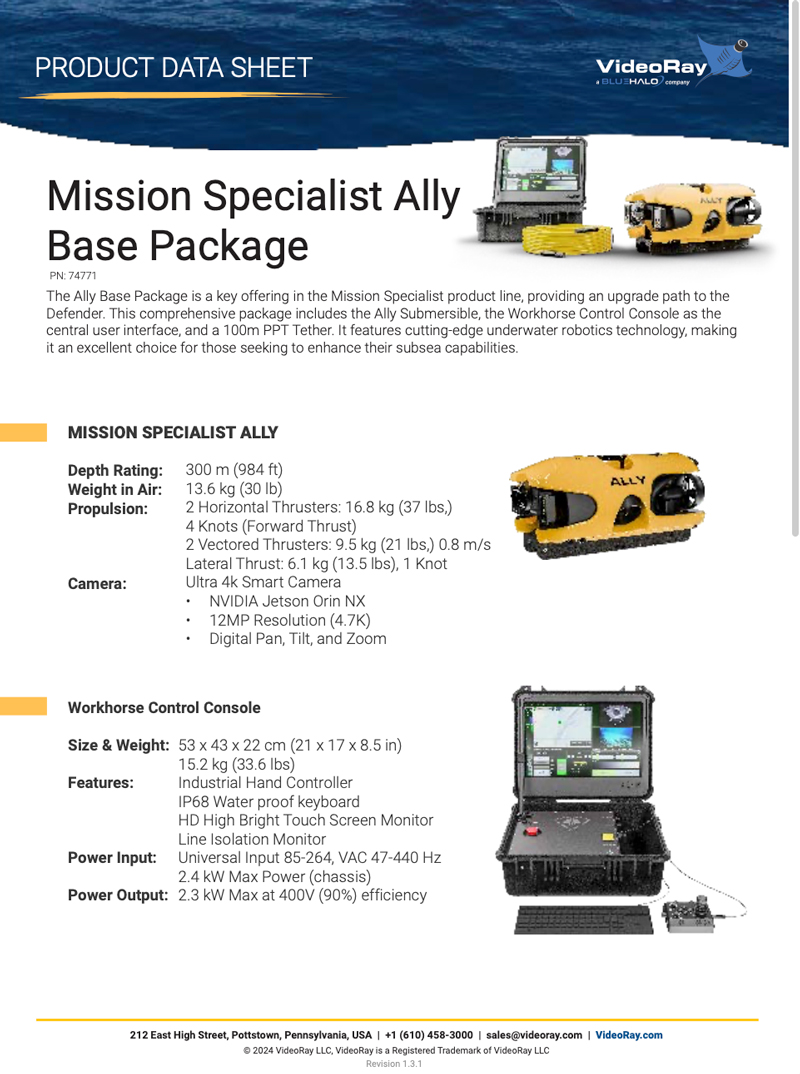 Ally Base Package Specification Sheet | VideoRay