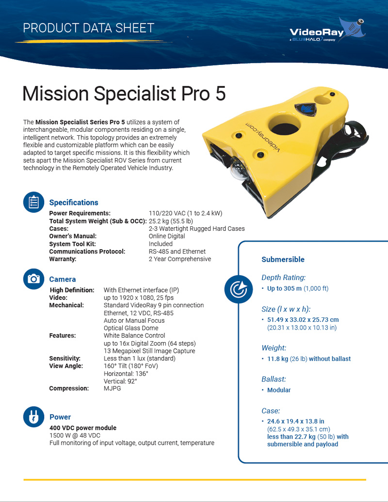 Pro 5 Specification Sheet | VideoRay